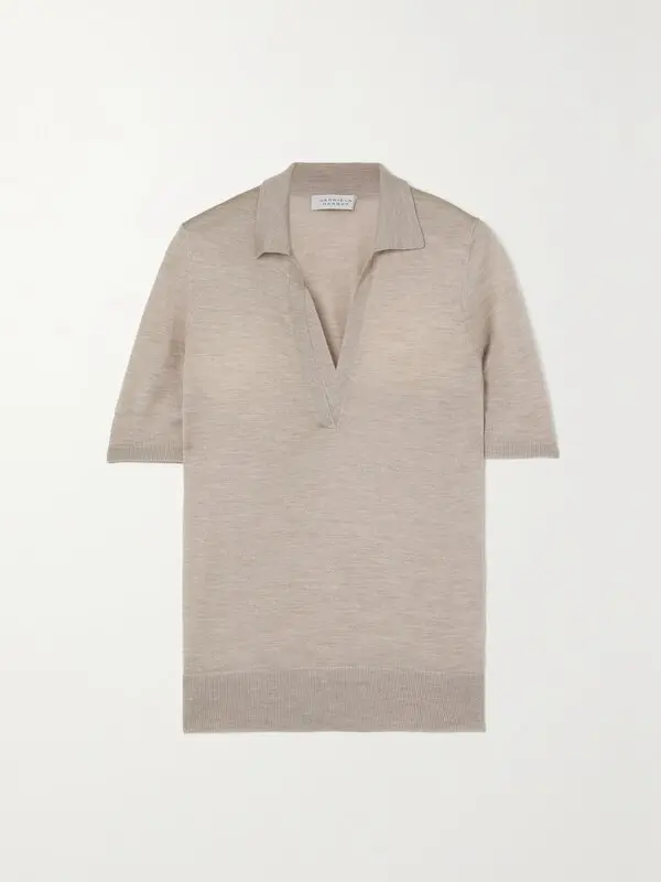 Gabriela Hearst Frank Cashmere And Silk-blend Polo Shirt - Neutrals