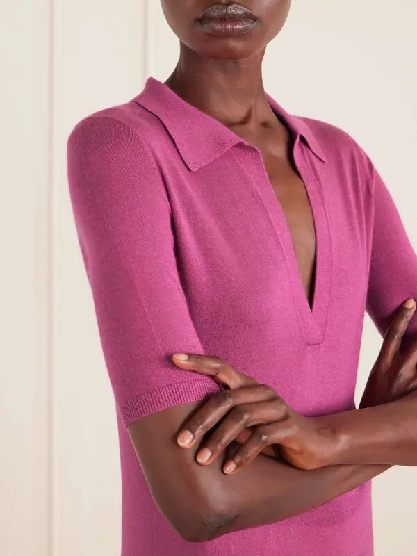 Gabriela Hearst Frank Cashmere And Silk-blend Polo Shirt - Pink