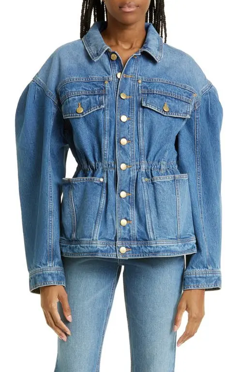 Ulla Johnson Odette Blouson Sleeve Denim Jacket - Danube Medium Indigo Wash