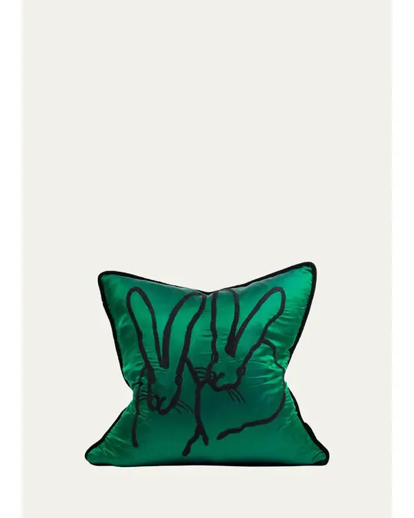 HUNT SLONEM Embroidered Bunny Silk Pillow, 20
