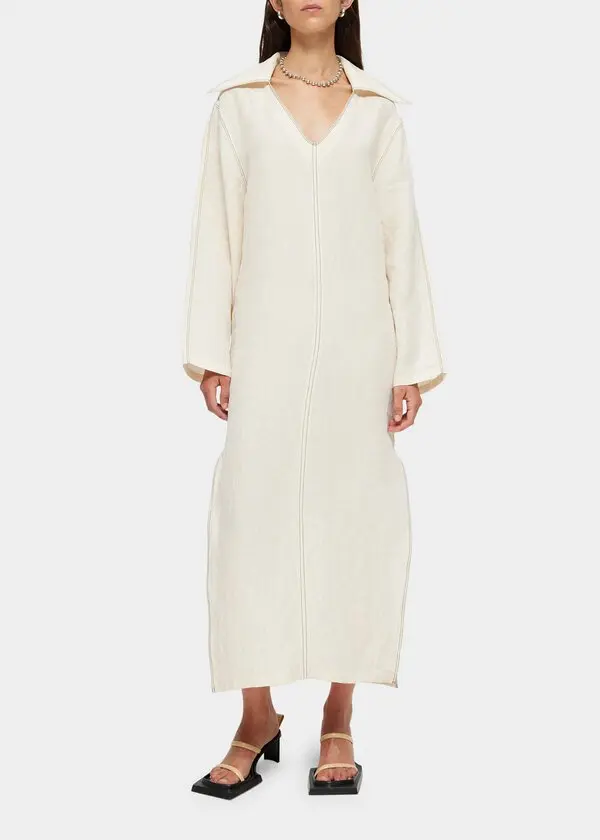 RHe Linen Tunic Maxi Dress In Off-White - 75% Off | Editorialist