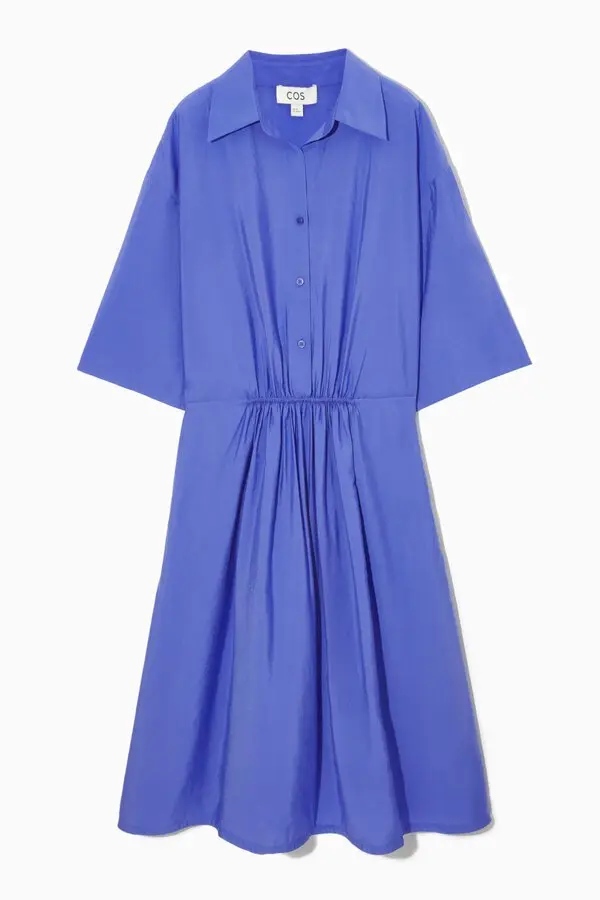 navy blue dress for baby girl COS Cotton Linen A-Line Shirt Dress Mini Teal Blue Size 4 Minimalist  Classic main image 1