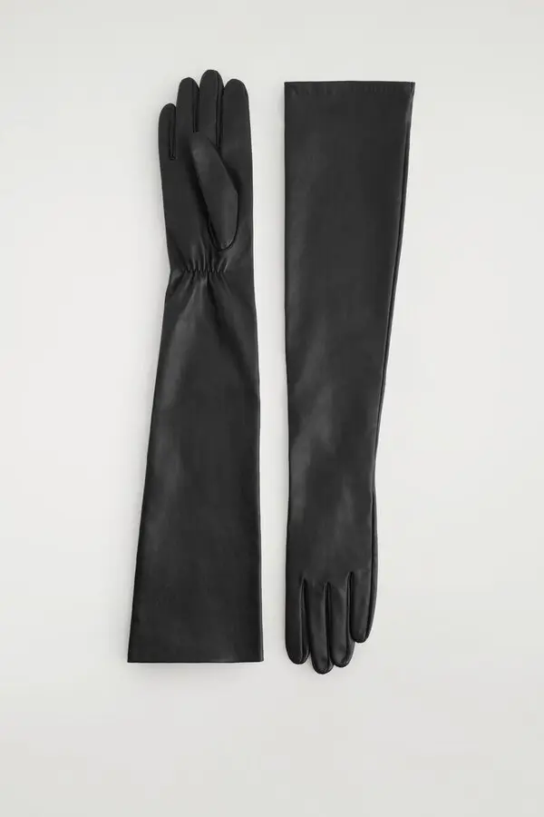 Cos Long Leather Gloves - Black