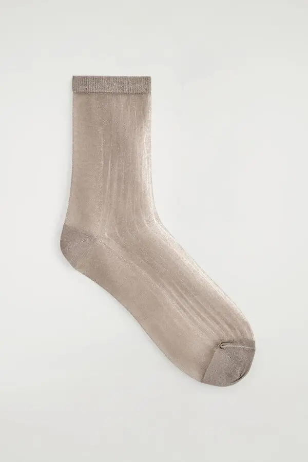 Cos Ribbed Sheer Socks - Beige