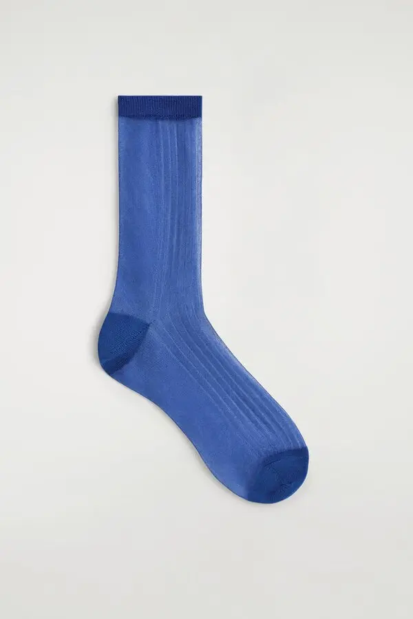 Cos Ribbed Sheer Socks - Blue