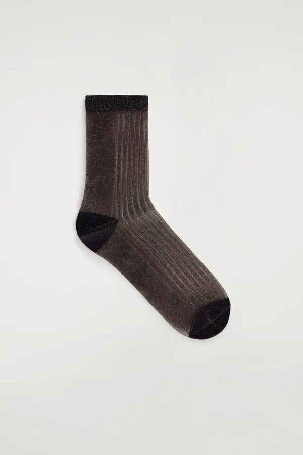 Cos Ribbed Sheer Socks - Brown