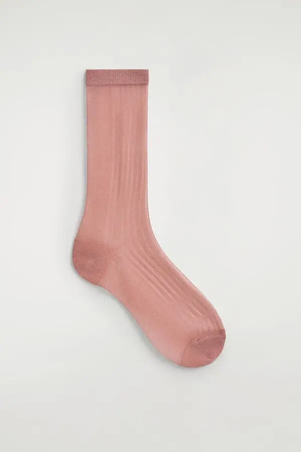Cos Ribbed Sheer Socks - Pink