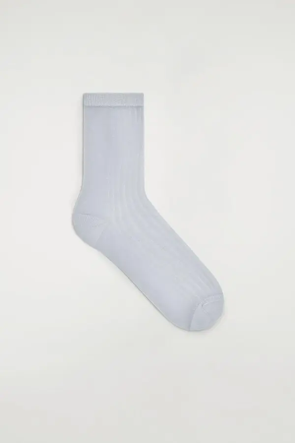 Cos Ribbed Sheer Socks - Silver-colored