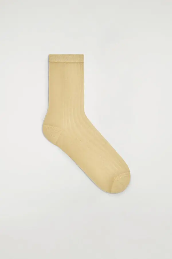 Cos Ribbed Sheer Socks - Yellow