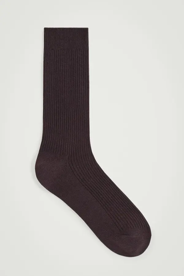 Cos Ribbed Organic Cotton Blend Socks - Brown