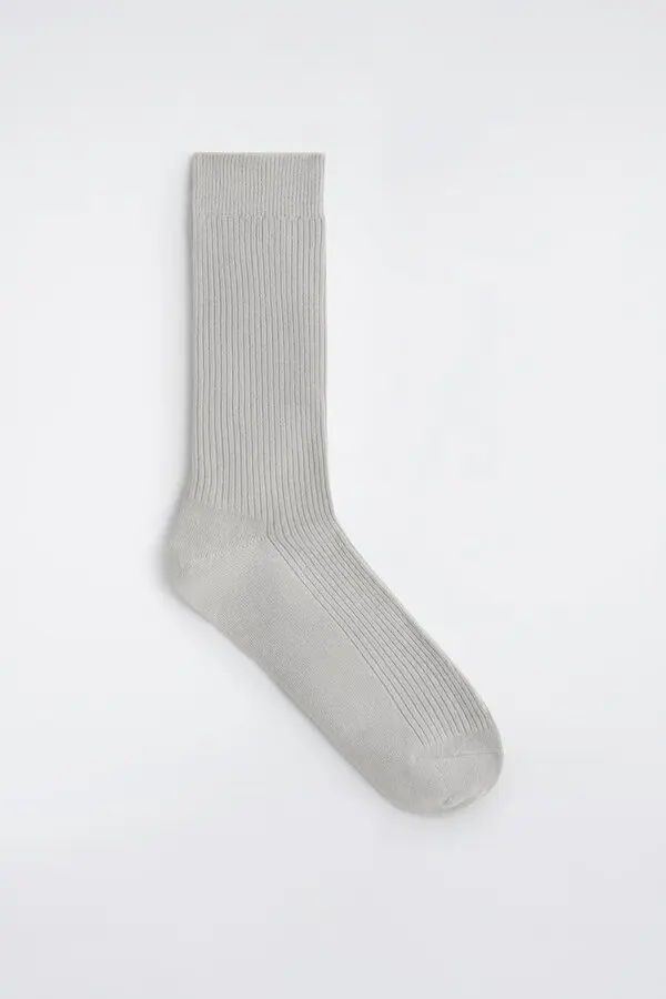 Cos Ribbed Organic Cotton Blend Socks - Gray