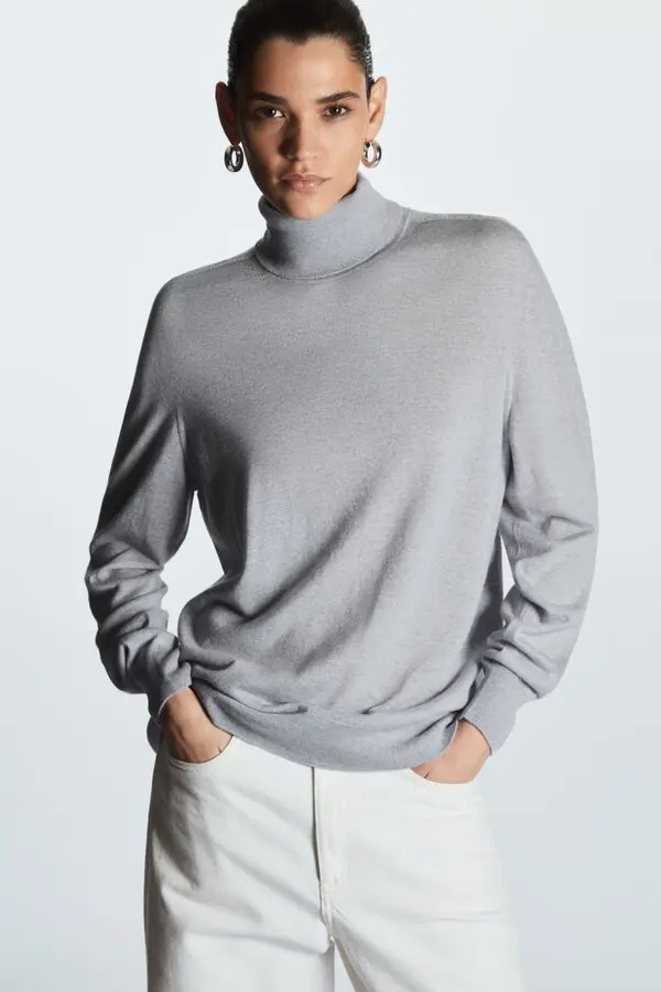 Cos Merino Wool Roll-neck Sweater - Grey