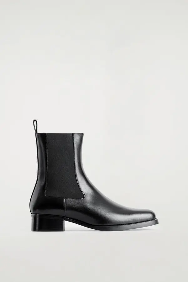 Cos Leather Chelsea Boots With Block Heel - Black