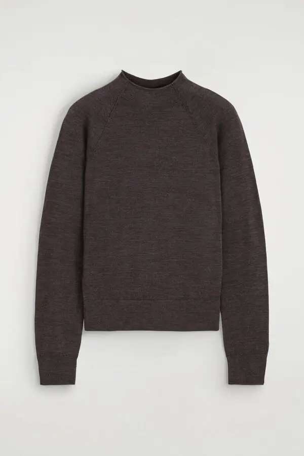 Cos Merino Wool Funnel-neck Sweater - Brown