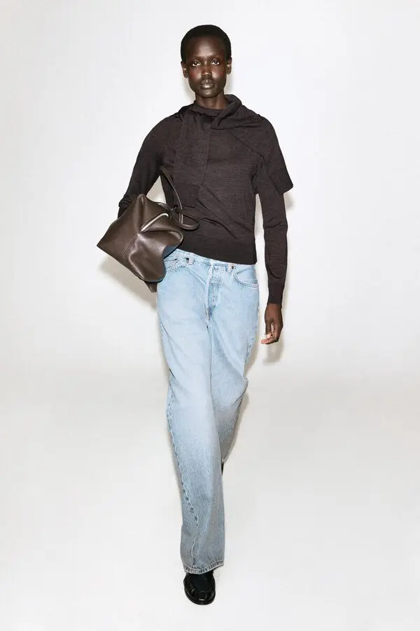 Cos Merino Wool Funnel-neck Sweater - Brown