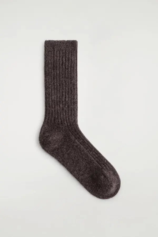 Cos Ribbed Cashmere Socks - Brown