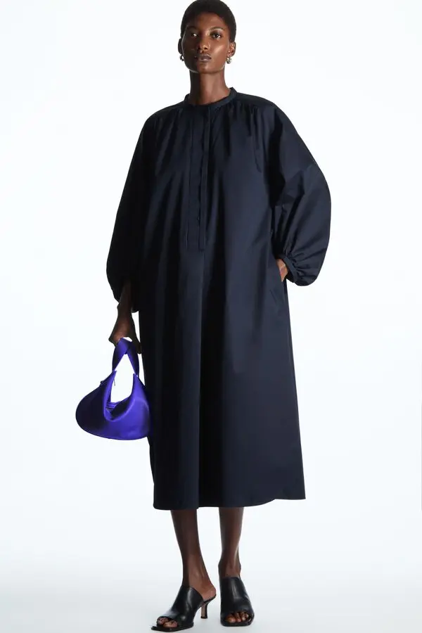 Cos Volume-Sleeve Midi Dress - Blue | Editorialist