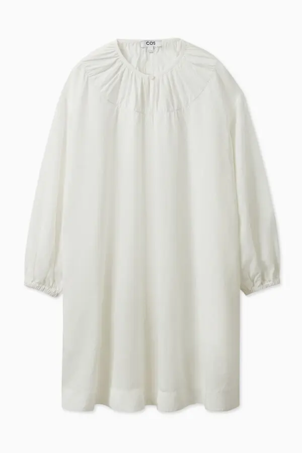 Cos Oversized Gathered Mini Dress - White