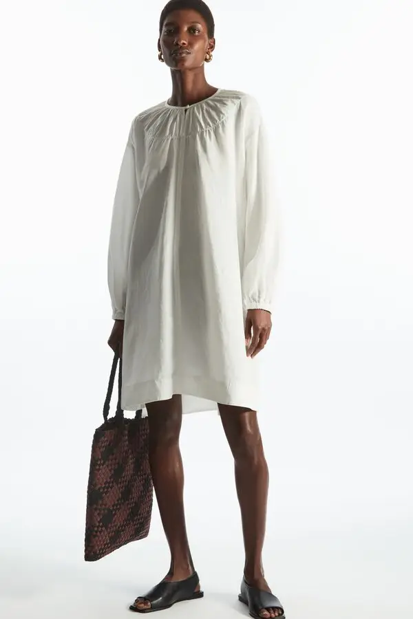 Cos Oversized Gathered Mini Dress - White