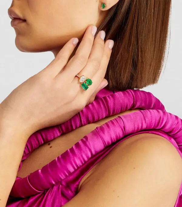 Shay Yellow And Emerald Teardrop Halo Stud Earrings
