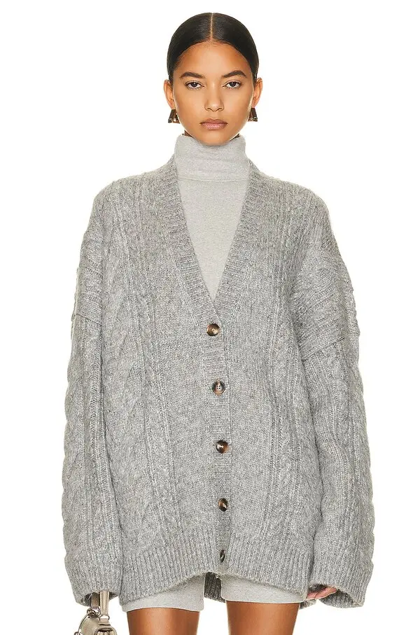 HELSA Serena Cable Knit Cardigan - Heather Grey