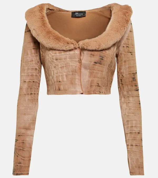 Blumarine Cropped Cardigan With Detachable Collar - Brown