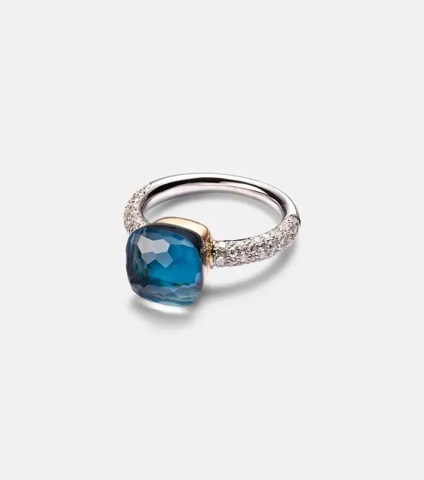 Pomellato Nudo Ring With Topaz And Diamonds In 18kt White And Rose Gold - Blue