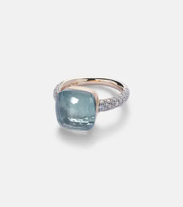 Pomellato Nudo Ring With Topaz And Diamonds In 18kt White And Rose Gold - Blue