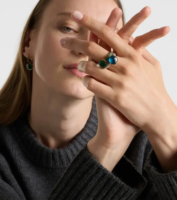 Pomellato Nudo Ring With Topaz And Diamonds In 18kt White And Rose Gold - Blue