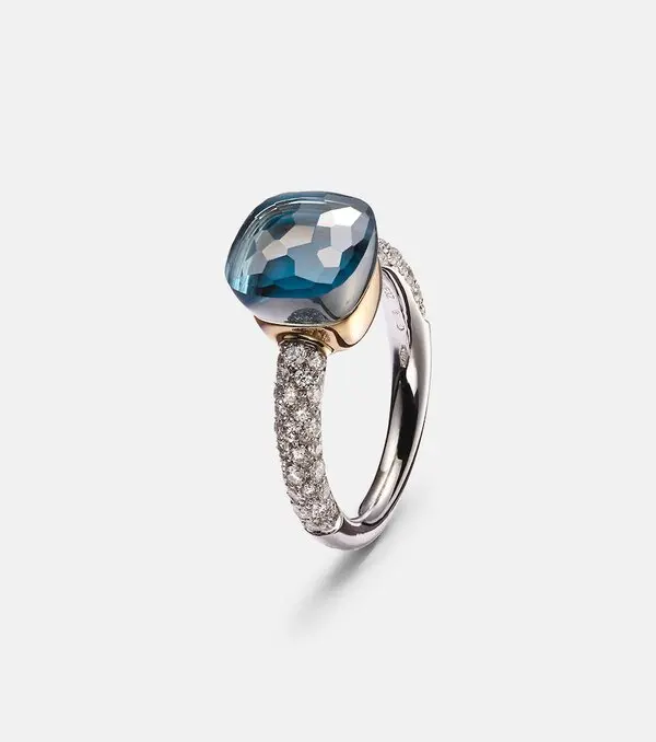 Pomellato Nudo Ring With Topaz And Diamonds In 18kt White And Rose Gold - Blue