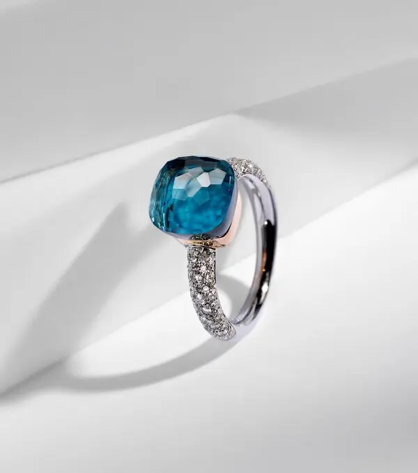 Pomellato Nudo Ring With Topaz And Diamonds In 18kt White And Rose Gold - Blue