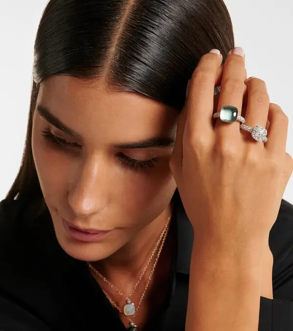 Pomellato Nudo Ring With Topaz And Diamonds In 18kt White And Rose Gold - Blue