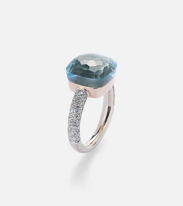 Pomellato Nudo Ring With Topaz And Diamonds In 18kt White And Rose Gold - Blue