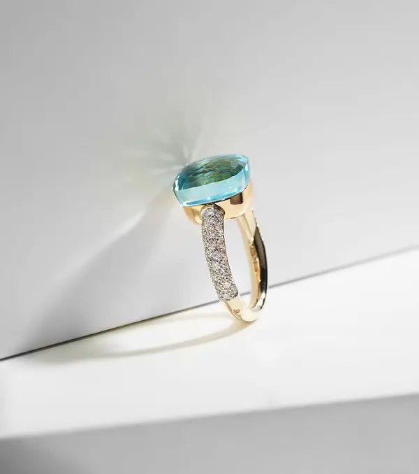 Pomellato Nudo Ring With Topaz And Diamonds In 18kt White And Rose Gold - Blue