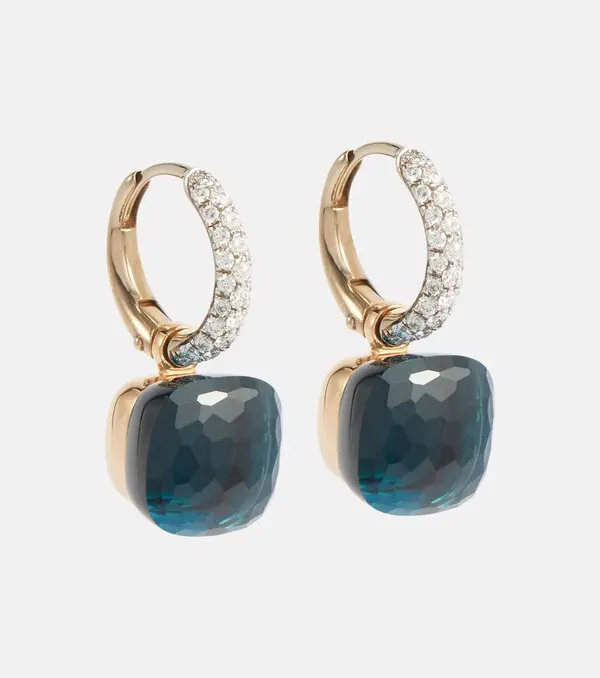 Pomellato Nudo Classic Earrings In 18kt Gold With Topaz And Diamonds - Blue
