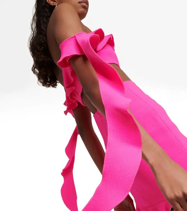 David Koma Strapless Wool-blend Ruffle Top