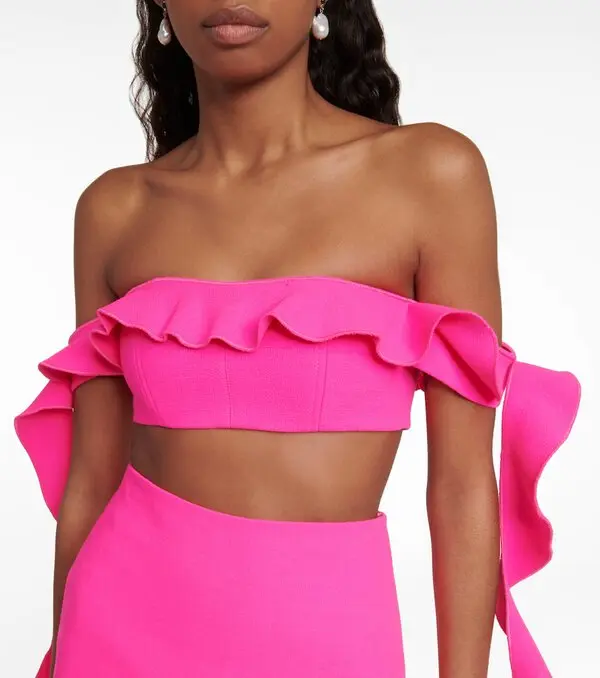 David Koma Strapless Wool-blend Ruffle Top