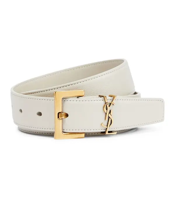 Saint Laurent Cassandre Leather Belt - Beige