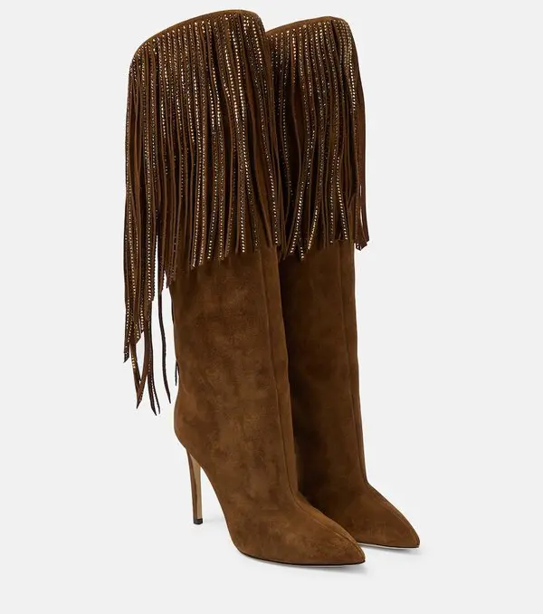 Buy Paris Texas Fringed Suede Knee-high Boots Brown At 60% Off
