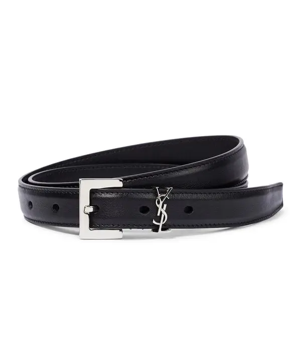 Saint Laurent Cassandre 2.0 Leather Belt - Black