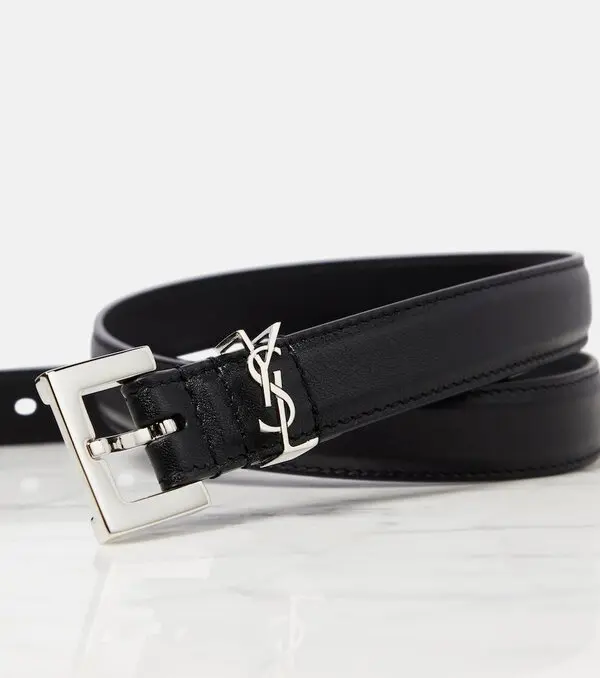 Saint Laurent Cassandre 20 Leather Belt - Black