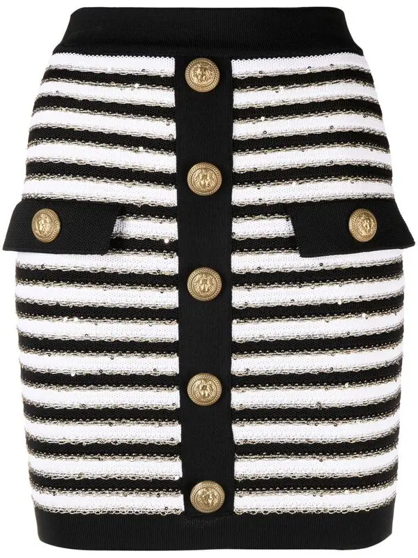 Balmain Striped Button-fasten Skirt
