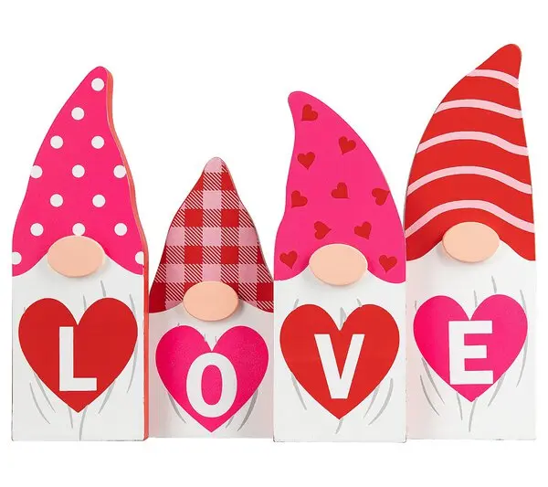 GLITZHOME 11' Valentine's Love Wooden Gnome Tab Le Decor - One-color