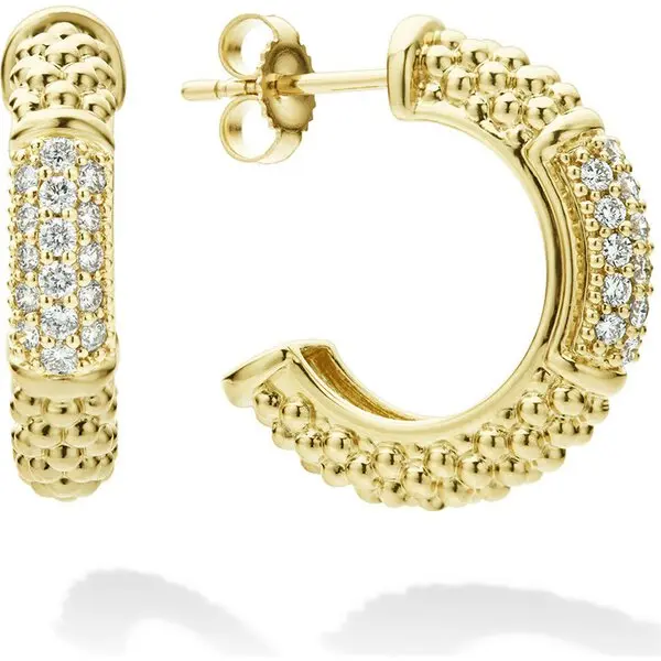 Lagos 18k Gold & Diamond Caviar Huggie Earrings - Yellow Gold/diamond