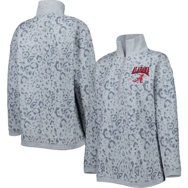 GAMEDAY COUTURE Alabama Crimson Tide Leopard Quarter-zip Sweatshirt - Heather Gray