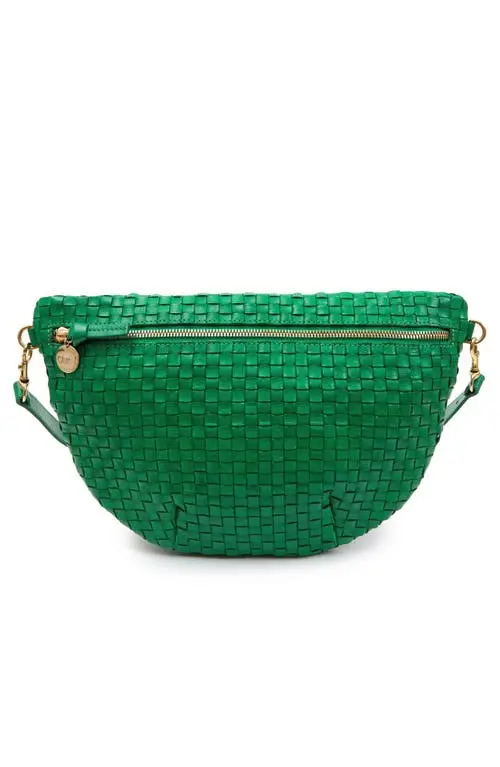 Clare V. Grande Woven Leather Belt Bag - Grass Woven Checker