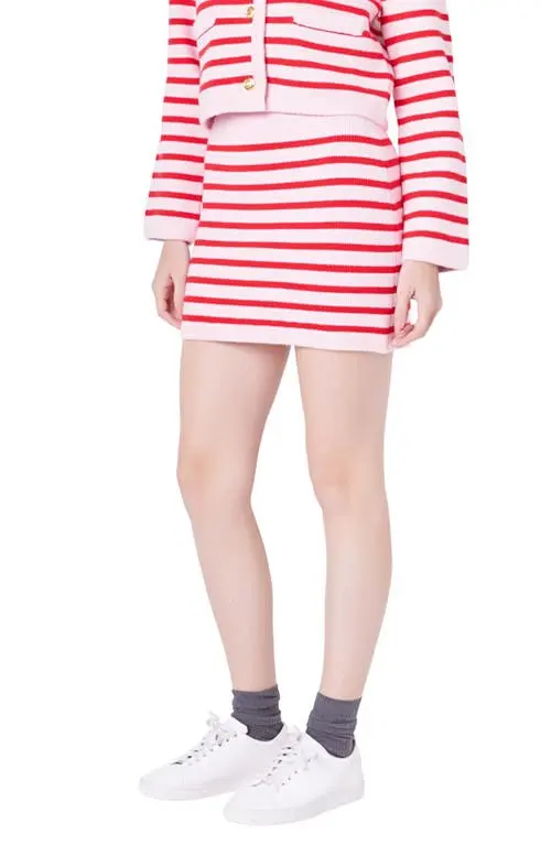 English Factory Stripe Knit Miniskirt - Pink/red