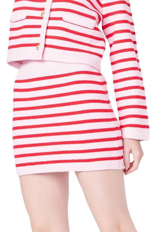 English Factory Stripe Knit Miniskirt - Pink/red