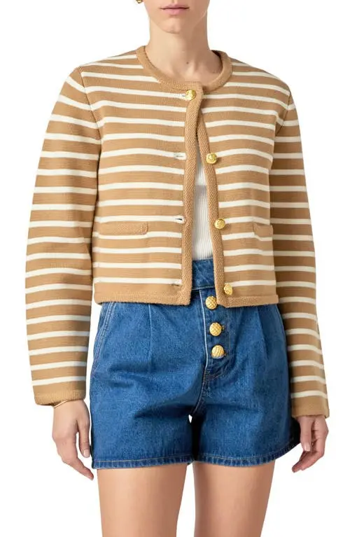 English Factory Stripe Cardigan - Tan/ White