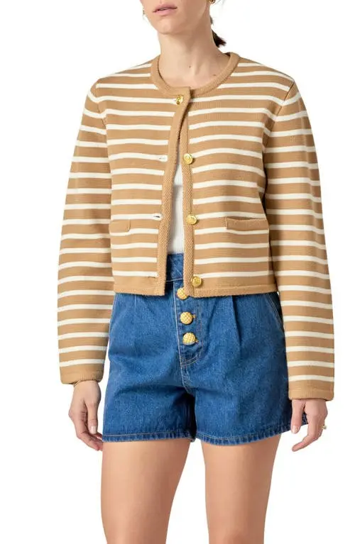 English Factory Stripe Cardigan - Tan/ White